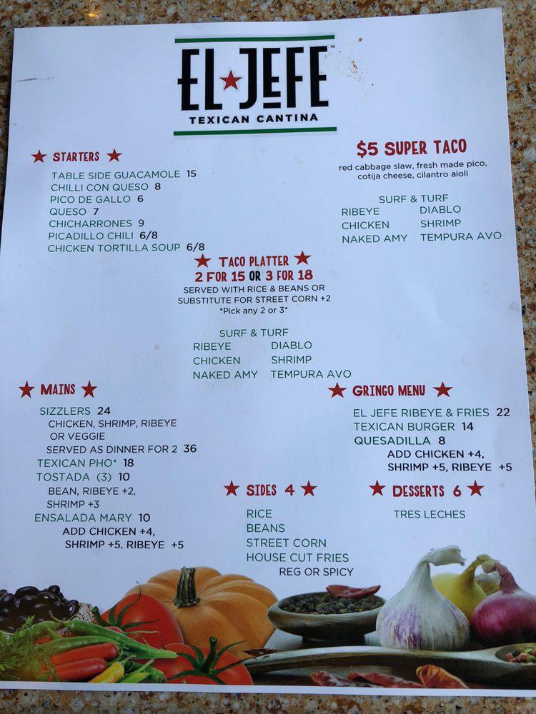 Carta del restaurante El Jefe Texican Cantina, Charleston