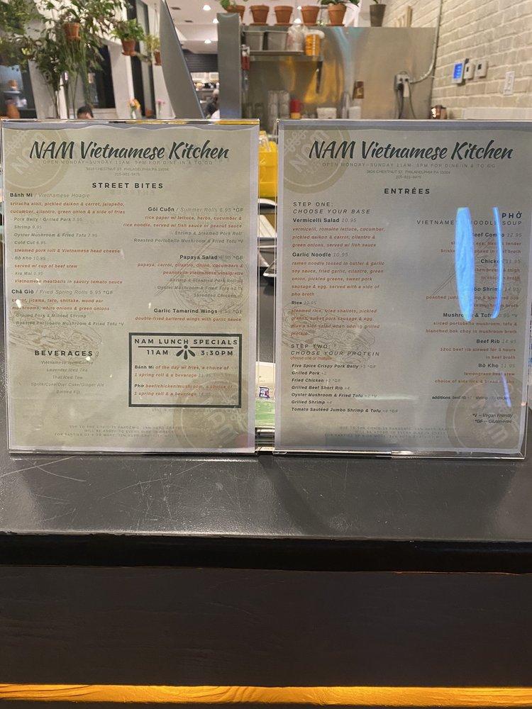 Menu at NAM Vietnamese Kitchen restaurant, Philadelphia