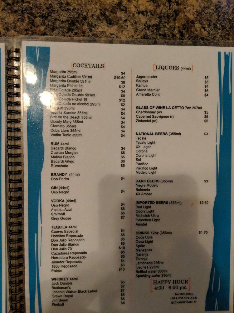 Menu at Puesta Del Sol restaurant, Puerto Peñasco, P.º Balboa 100