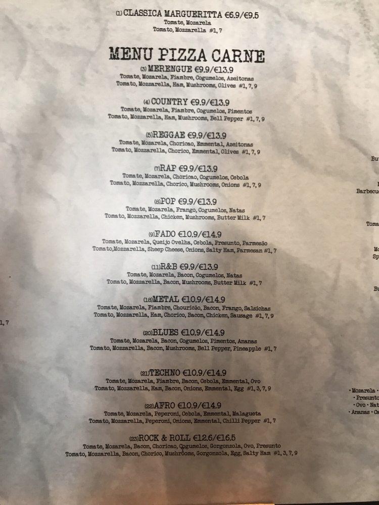 Menu em Rock Pizza pizzaria, Viseu