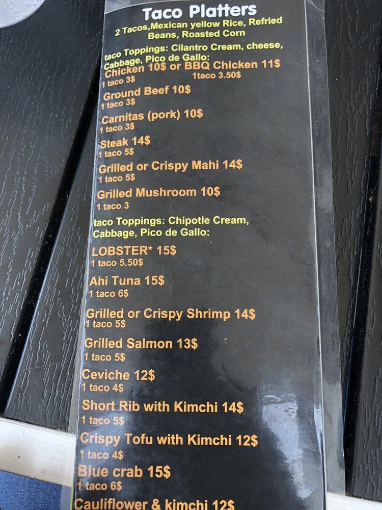 Menu at The Taco Joint restaurant, Hollywood