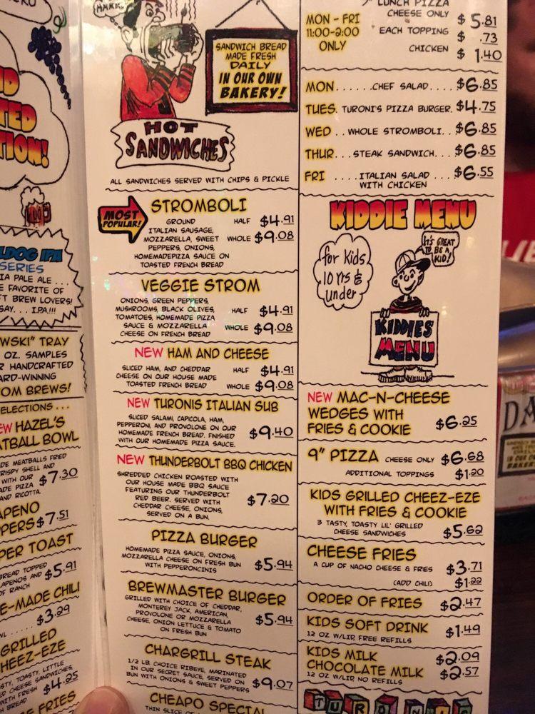 Menu at Turoni's Pizzery & Brewery pizzeria, Evansville, 408 N Main St