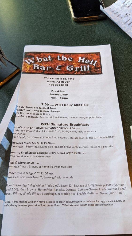 Menu at Slaughterhouse: What the Hell Bar & Grill, Mesa, E Main St Ste 115