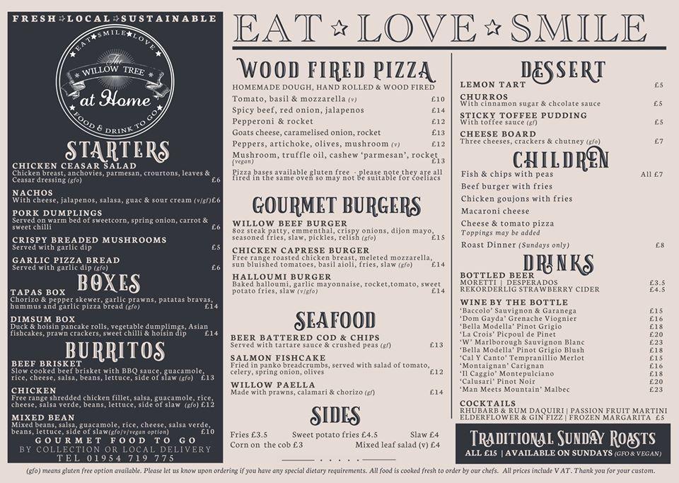 Menu at The Willow Tree pub & bar, Cambourne