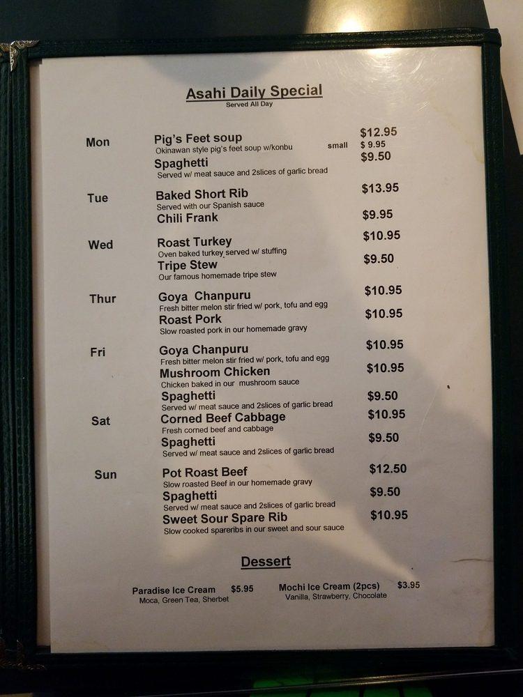 Menu at Asahi Grill Ward restaurant, Honolulu, 515 Ward Ave