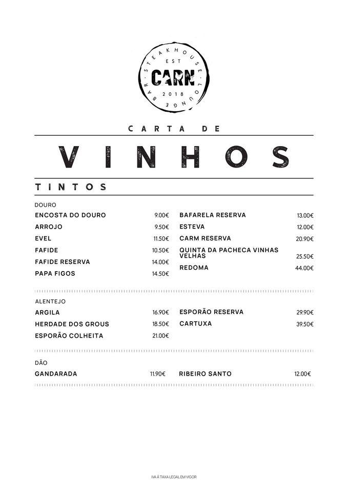 Menu at Carn Steakhouse, Braga