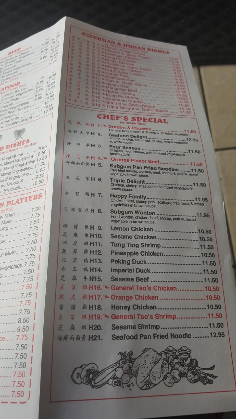 Menu at China Star restaurant, Canton