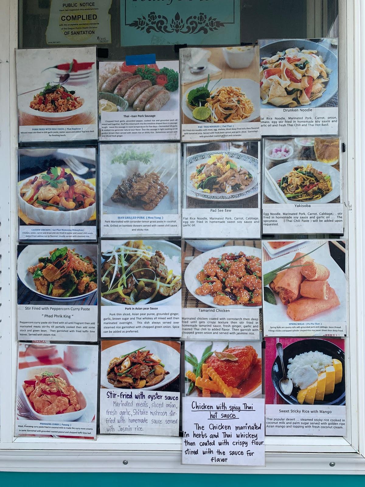 Menu at Kate’s Thai Cuisine restaurant, McMinnville