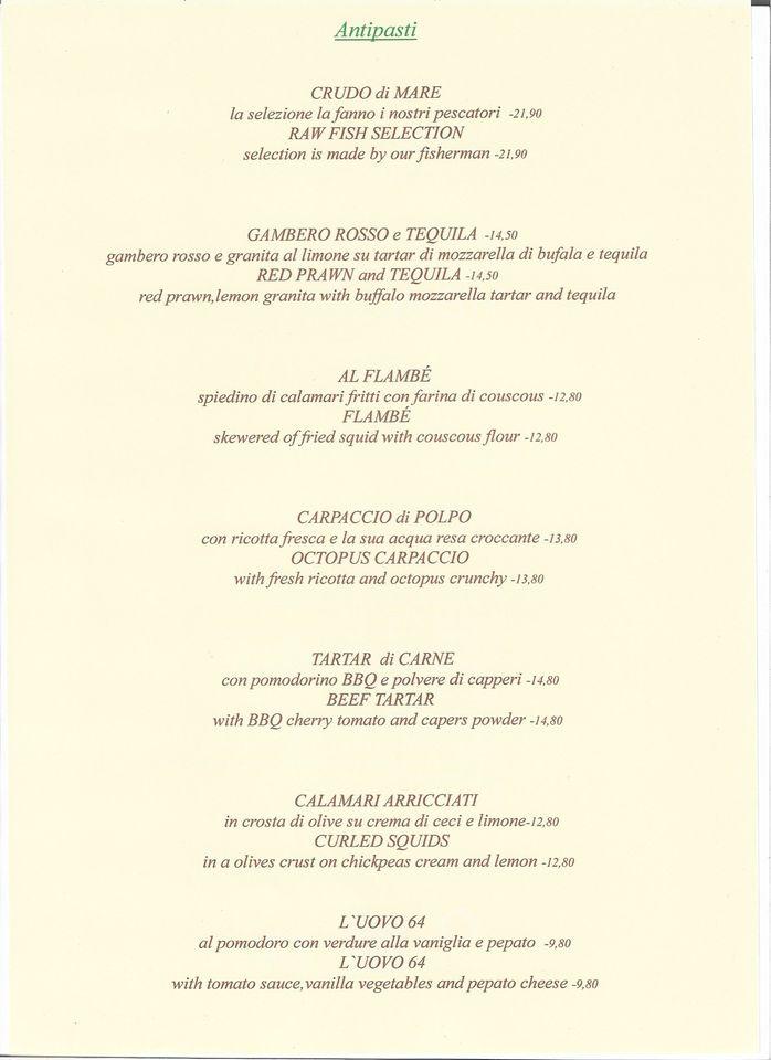 Menu at L'Orso Drink & Food restaurant, Saint Julian's