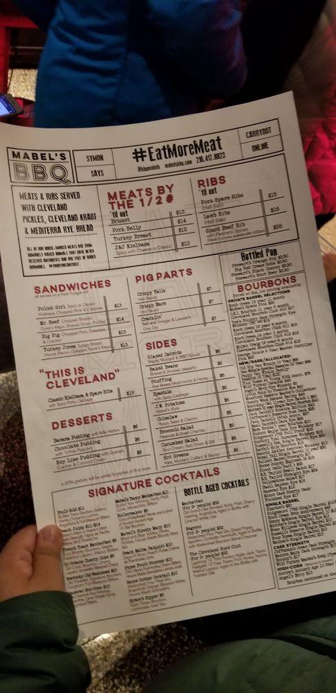 Menu at Mabel's BBQ, Cleveland