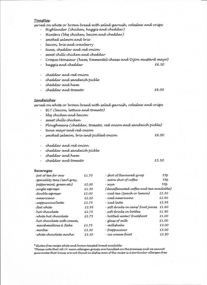 Menu at Mutchies Munchies cafe, Moffat