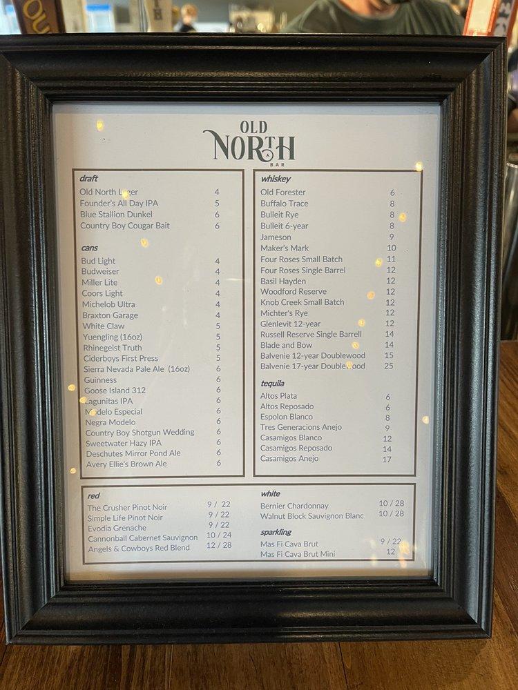 Menu at Old North Bar, Lexington