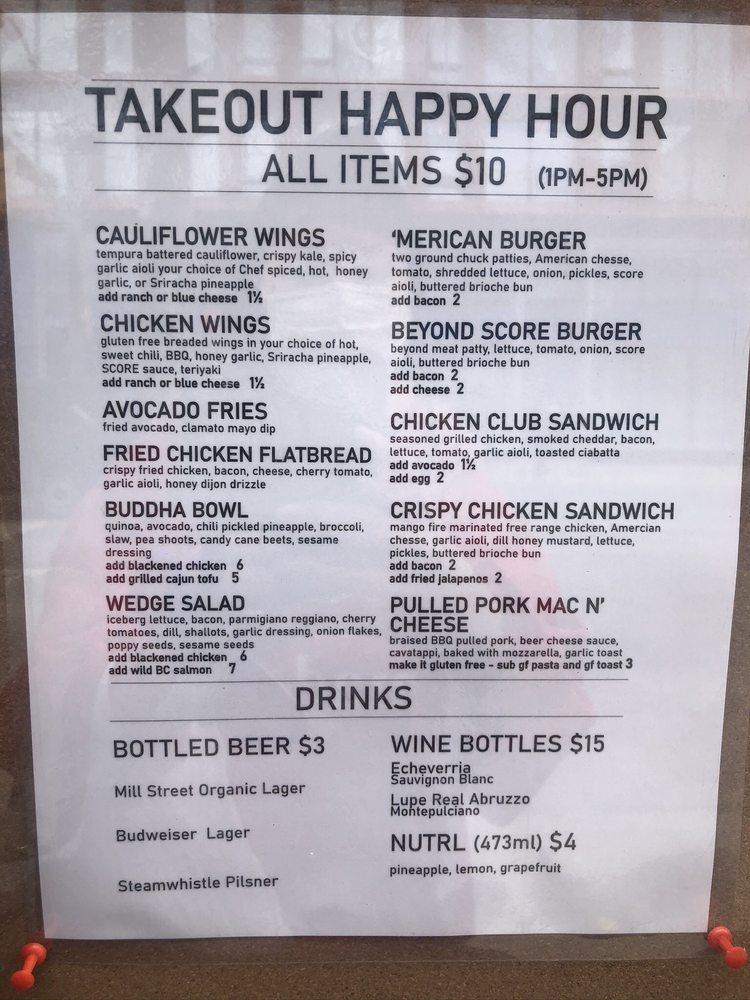 Menu at Score on King pub & bar, Toronto