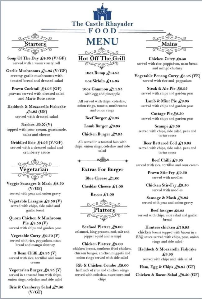 Menu at The Castle pub & bar, Rhayader, East St