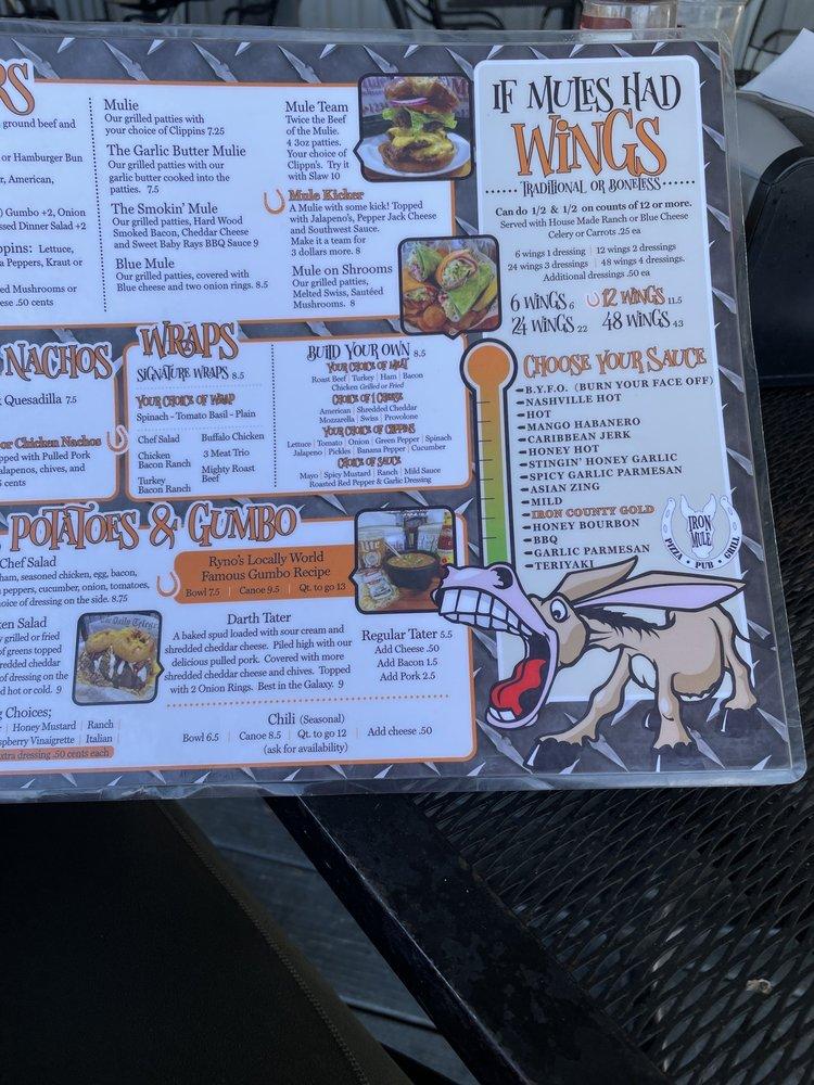 Menu at The Iron Mule pub & bar, Ironton
