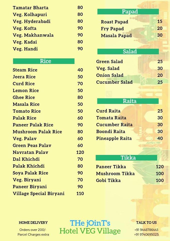Menu at Hotel Veg Village, Mangaluru