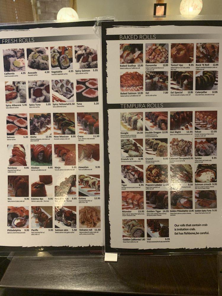 Menu at Tomo 7 Sushi restaurant, Riverside