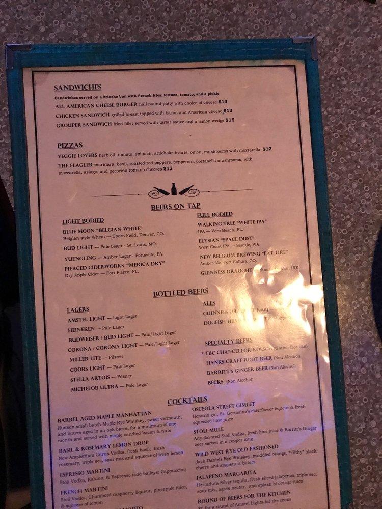 Menu at Black Marlin pizzeria, Stuart
