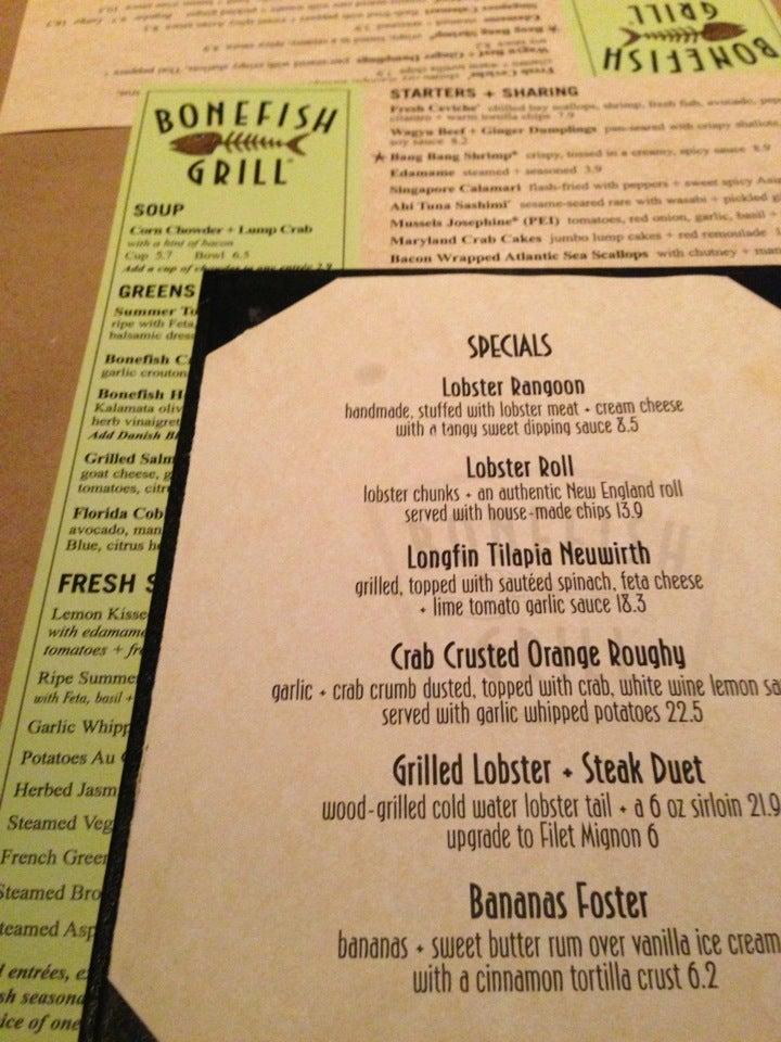 Menu at Bonefish Grill restaurant, Fort Myers
