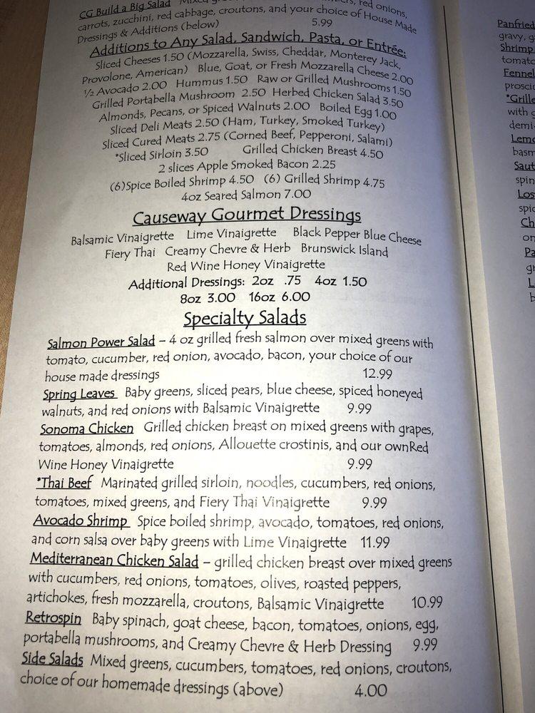 Menu at Causeway Gourmet restaurant, Ocean Isle Beach