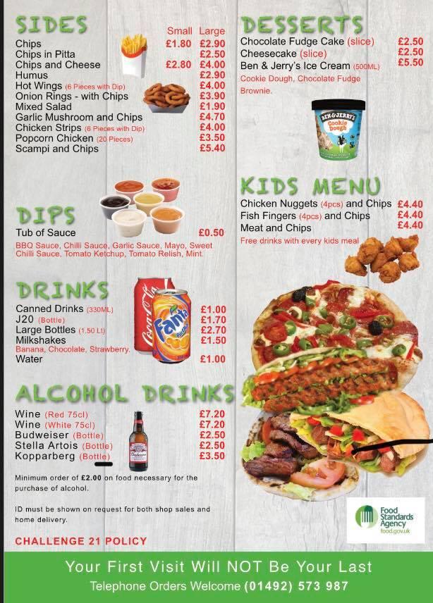 Menu at Conwy Kebab, Burger & Pizza House fast food, Conwy