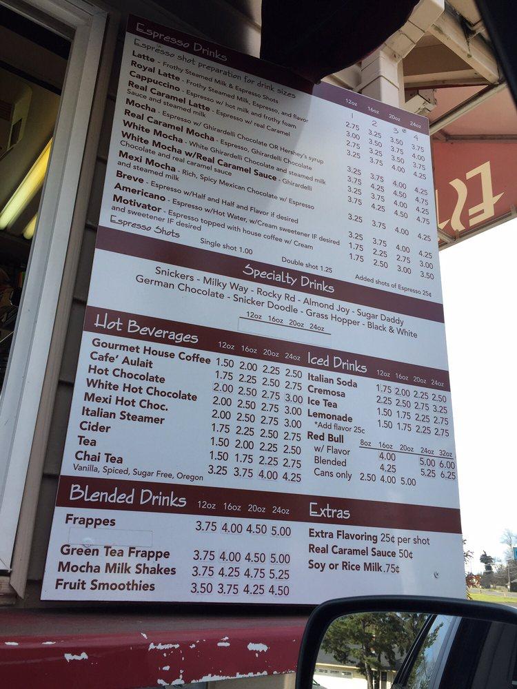 Menu at Espresso Etc cafe, Eugene