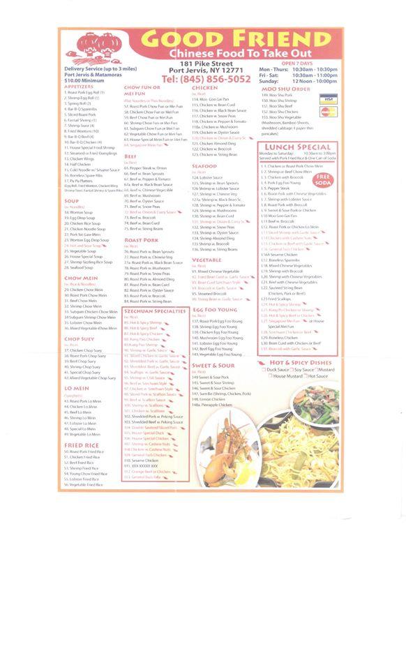 Menu at Good Friends Chinese Restaurant, Port Jervis