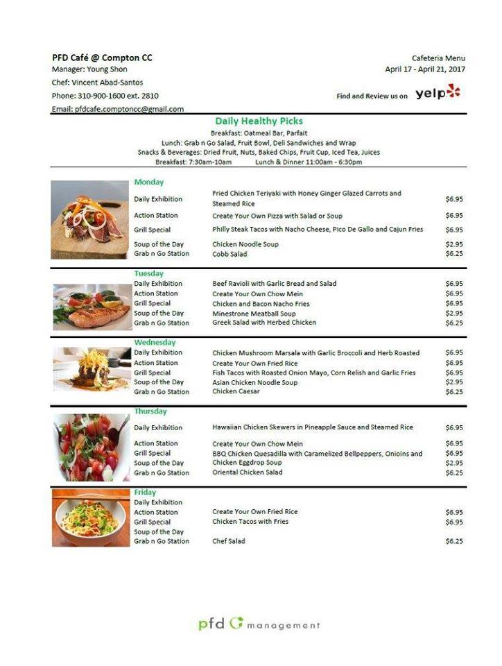 Menu at PFD Cafe at Compton CC, Compton, E Artesia Blvd