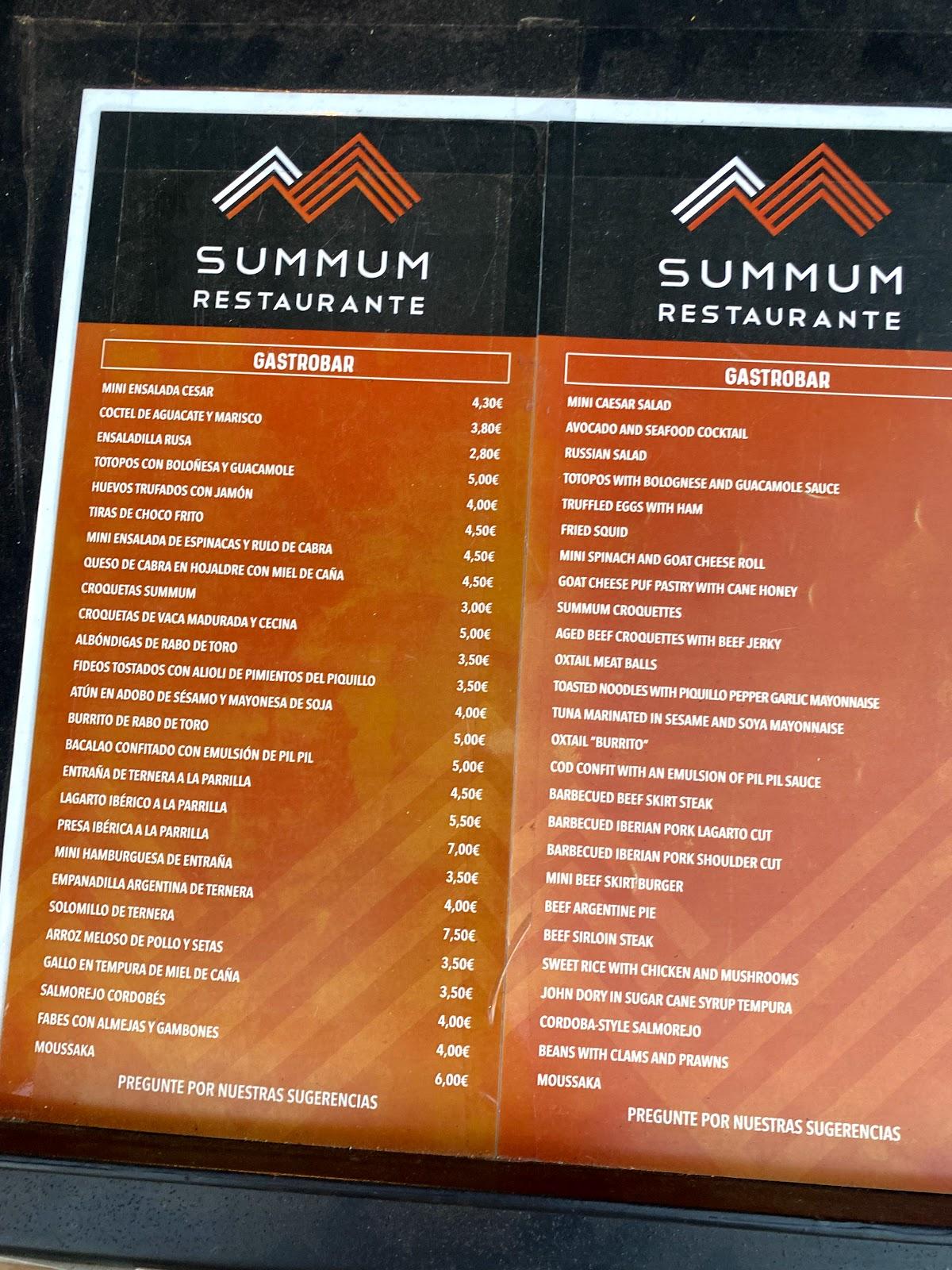 Menu at SUMMUM restaurant, San Enrique de Guadiaro, Av. Mar del Sur