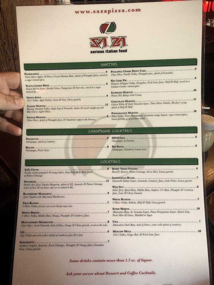 Menu at SaZa Serious Italian Food restaurant, Montgomery, 130 Commerce St