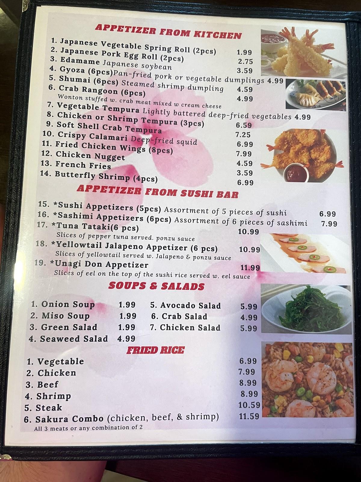 Menu at Sakura Japanese Cuisine Hibachi & Sushibar, Gadsden