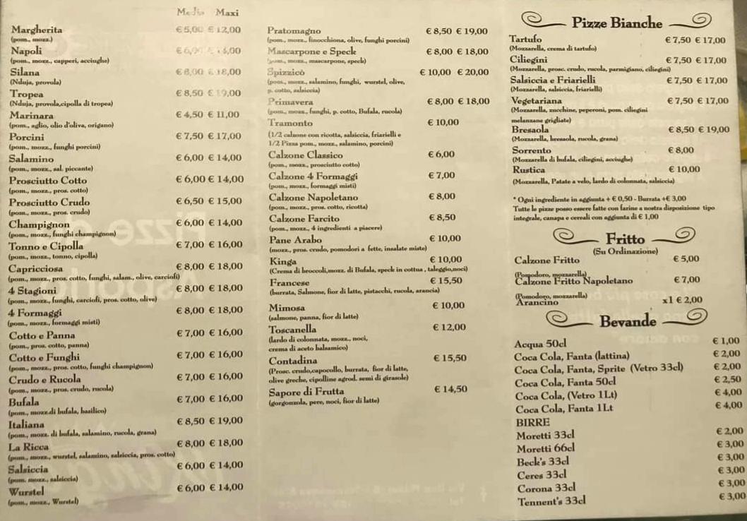 Menu da Spizzicò Pizzeria Calzoneria, Terranuova Bracciolini