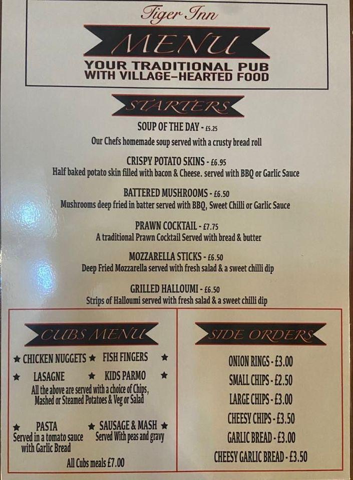 Menu at The Tiger Inn pub & bar, Loftus, Whitby Rd