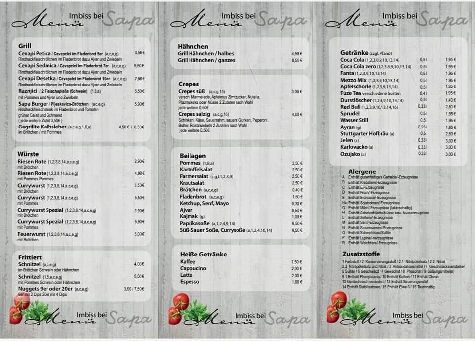 Menu at Fast food Sappa, Stuttgart