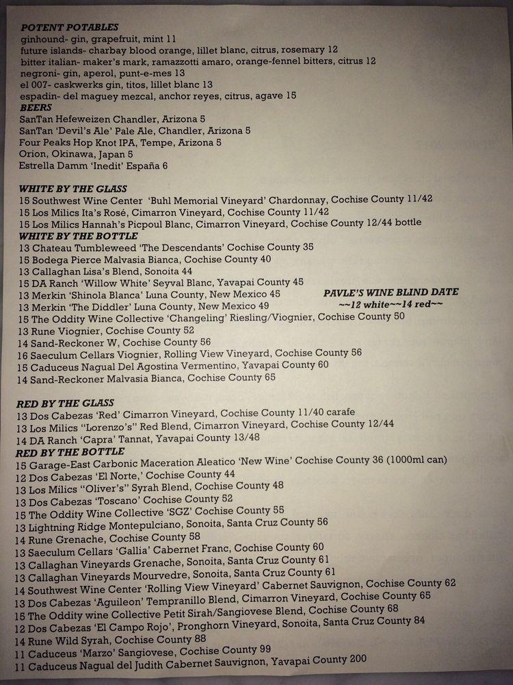 Menu at FnB Restaurant, Scottsdale