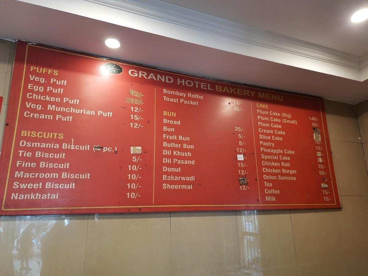 Menu at Grand Hotel, Hyderabad, 4-1-395