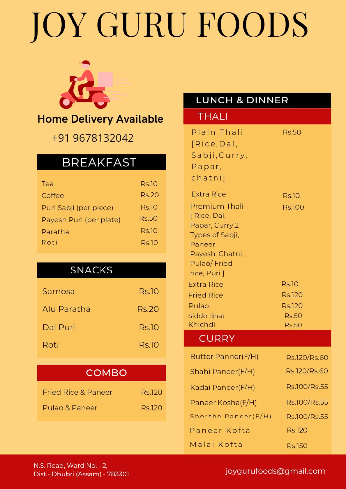 Menu at JOY GURU FOODS, Dhubri