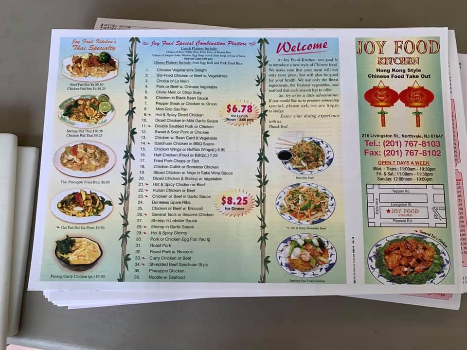 Menu at Joy Food Kitchen restaurant, Northvale