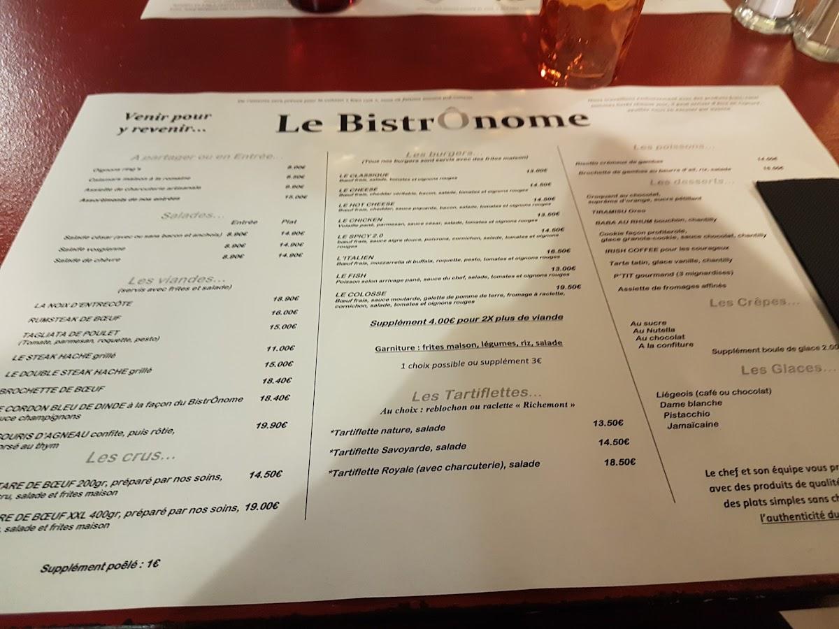 Menu au Le Bistronome restaurant, Talange, Zoning Industriel Triangle