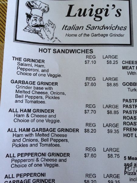 Menu at Luigi’s restaurant, Coos Bay