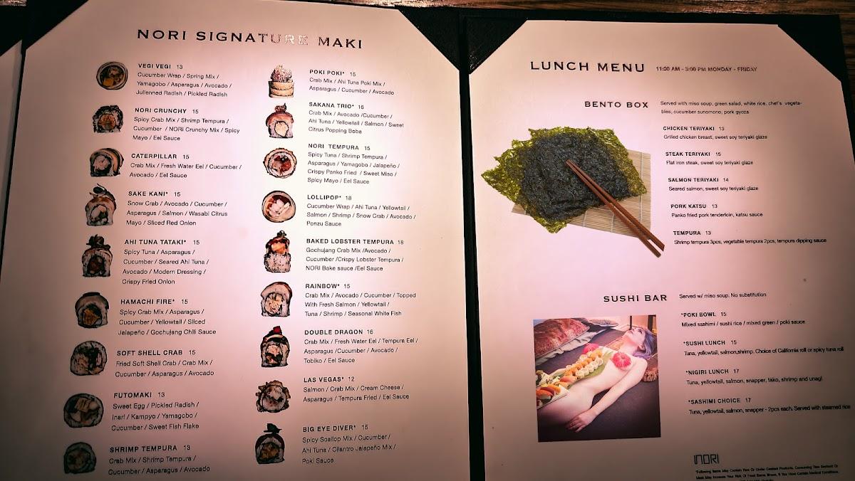 Menu at Nori Sushi & Asian Dining restaurant, Phoenix