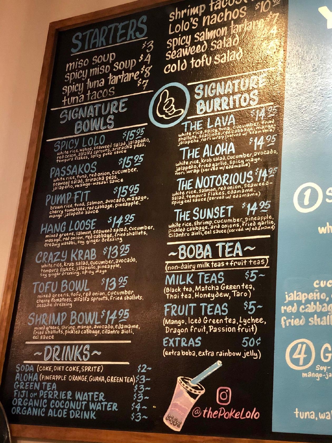 Menu at Poke LoLo restaurant, Fort Lauderdale