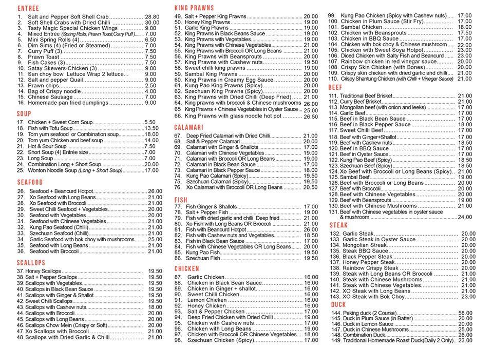Menu at Tasty Magic Chinese Restaurant, Hope Island