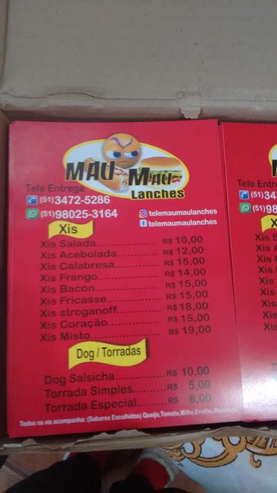 Menu em Tele Mau Mau Lanches restaurante, Canoas
