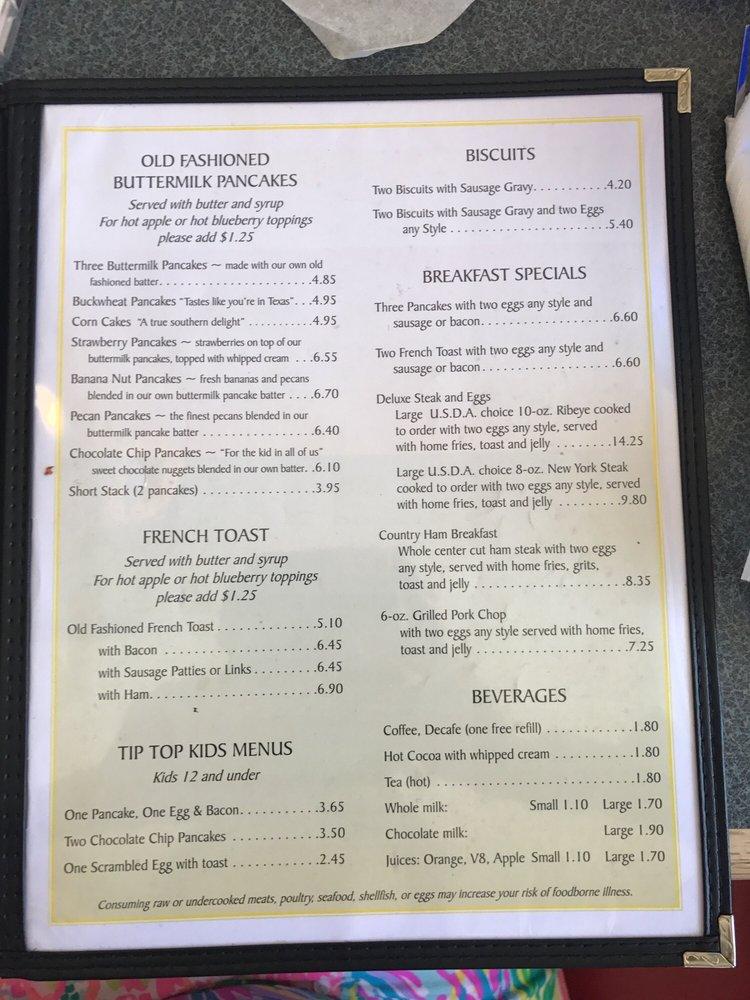 Menu at Tip Top Restaurant, Charlottesville