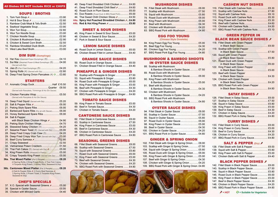 Menu at Canton fast food, Stockport