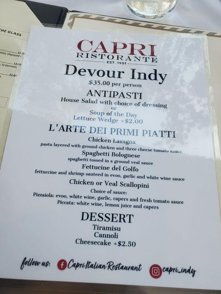 Menu at Capri Italian Restaurant, Indianapolis