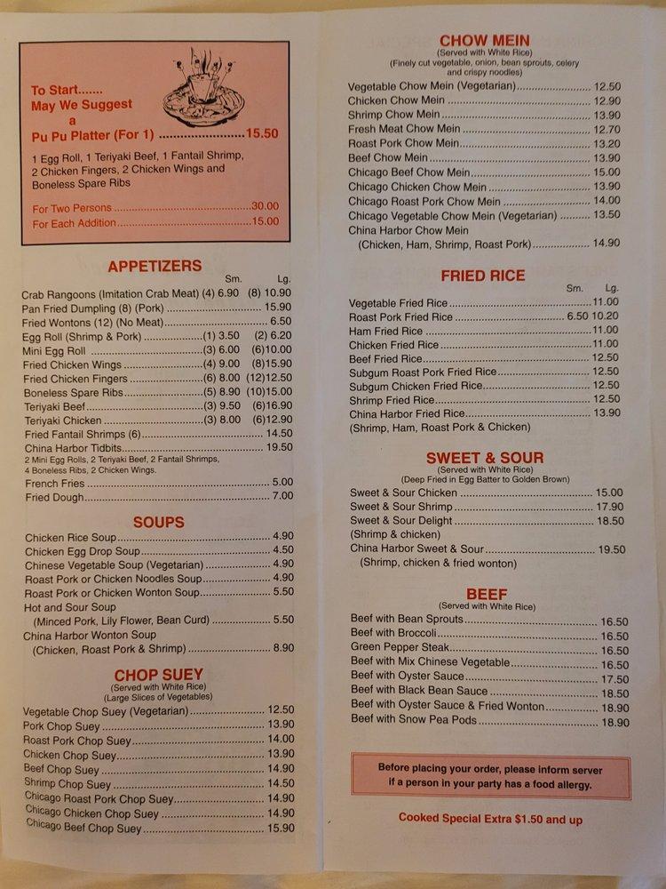 Menu at China Harbor restaurant, Bangor