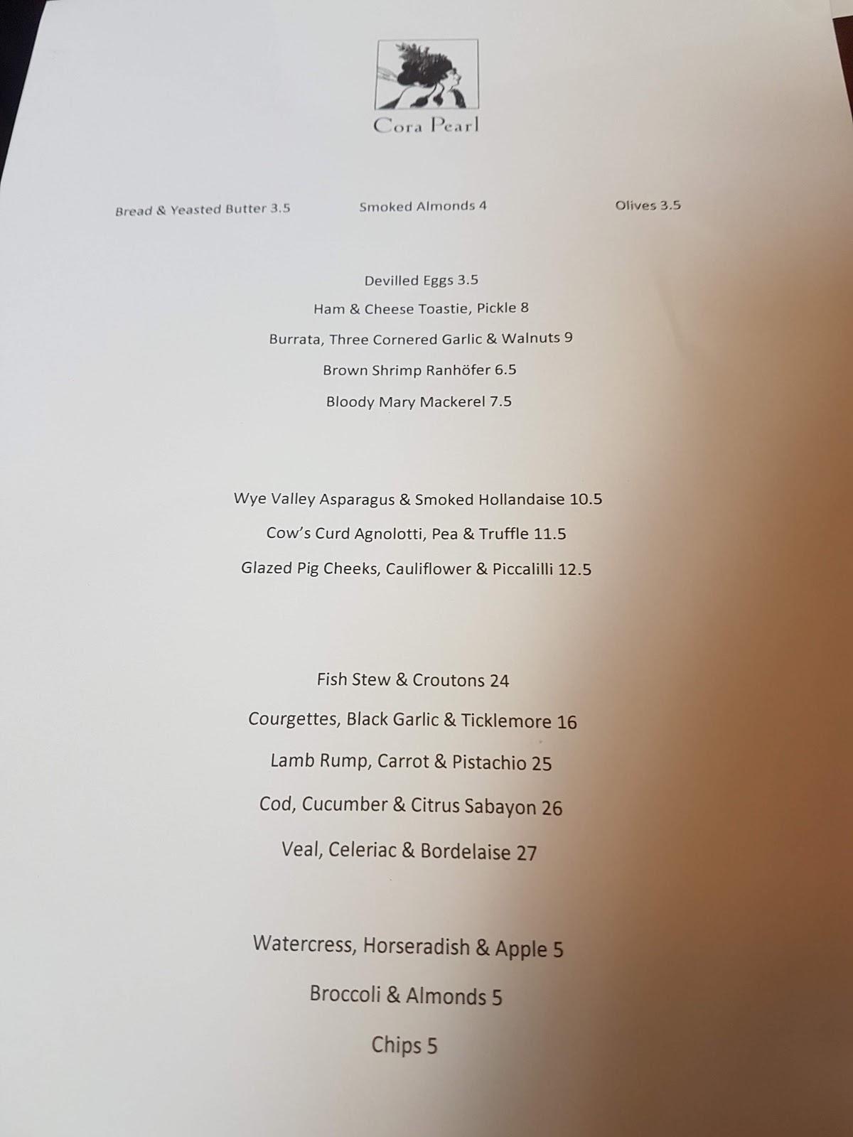 Menu at Cora Pearl Covent Garden pub & bar, London
