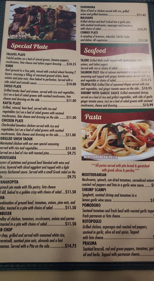 Menu at Dalia's restaurant, Fairport
